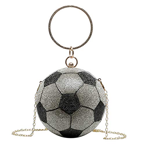 VALICLUD Evening Bag for Women Round Soccer Ball Football Shaped Purse Crossbody Dazzling Clutch Ring Handle