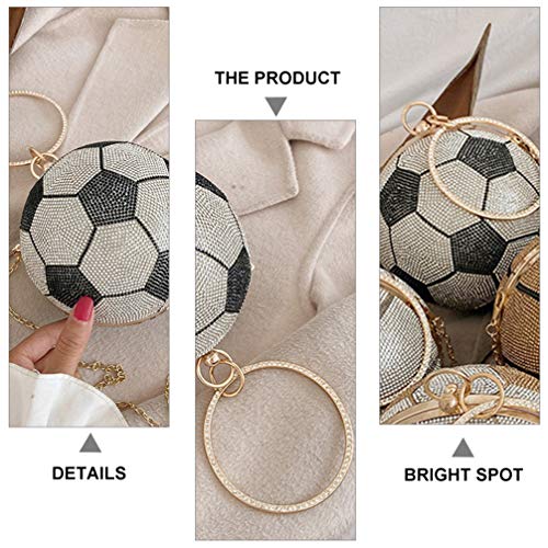 VALICLUD Evening Bag for Women Round Soccer Ball Football Shaped Purse Crossbody Dazzling Clutch Ring Handle