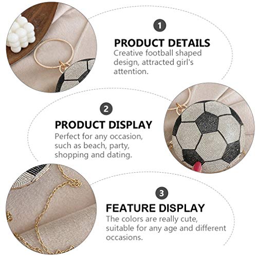 VALICLUD Evening Bag for Women Round Soccer Ball Football Shaped Purse Crossbody Dazzling Clutch Ring Handle