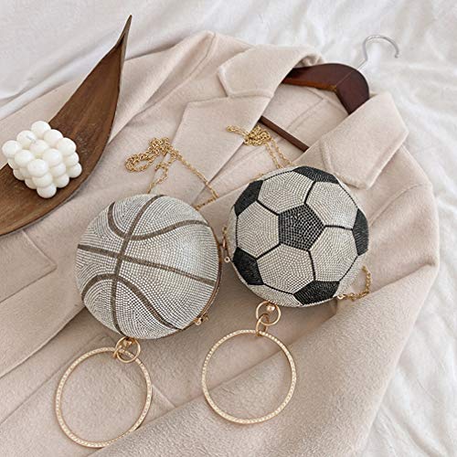 VALICLUD Evening Bag for Women Round Soccer Ball Football Shaped Purse Crossbody Dazzling Clutch Ring Handle