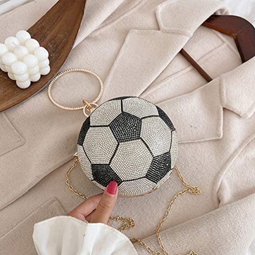 VALICLUD Evening Bag for Women Round Soccer Ball Football Shaped Purse Crossbody Dazzling Clutch Ring Handle