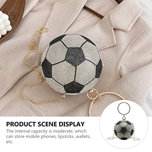 VALICLUD Evening Bag for Women Round Soccer Ball Football Shaped Purse Crossbody Dazzling Clutch Ring Handle