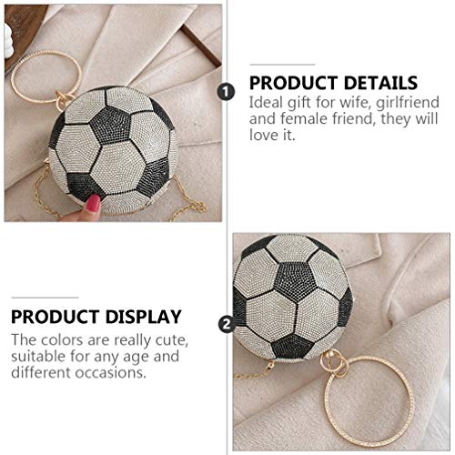 VALICLUD Evening Bag for Women Round Soccer Ball Football Shaped Purse Crossbody Dazzling Clutch Ring Handle