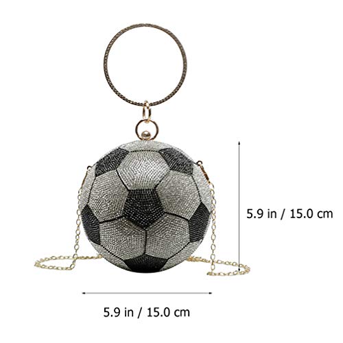 VALICLUD Evening Bag for Women Round Soccer Ball Football Shaped Purse Crossbody Dazzling Clutch Ring Handle