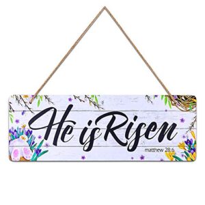 facraft he is risen door sign,5″x14.5″ easter door hanger sign,easter religious sign for wall front door home decorations