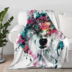 cool wolf flannel soft blanket bed throw fit bed,sofa, lap – warm cozy quilt all season(m 60″x50″ inch)