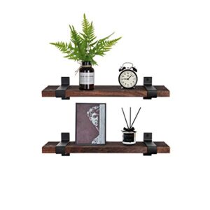 lavievert floating shelves wall mounted set of 2, rustic wood wall storage shelves for bedroom, living room, bathroom, kitchen, office – dark brown