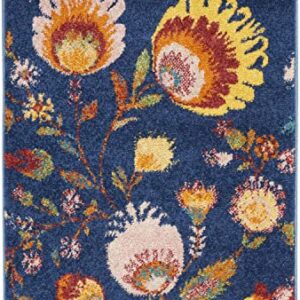 Nourison Allur Floral Navy Multicolor 2' x 3' Area -Rug, Easy -Cleaning, Non Shedding, Bed Room, Living Room, Dining Room, Kitchen (2x3)