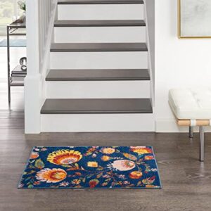 Nourison Allur Floral Navy Multicolor 2' x 3' Area -Rug, Easy -Cleaning, Non Shedding, Bed Room, Living Room, Dining Room, Kitchen (2x3)