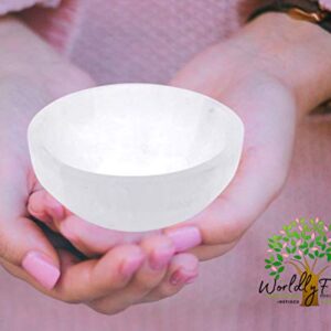 Selenite Bowl Crystal Holder - Sage Smudge Bowl, Moroccan, Polished, Hand-Carved for Cleansing, Charging Crystals, Smudging Offering Bowl, Spiritual Gifts, Wiccan Altar Supplies Gift Bag (3" Medium)