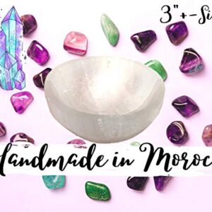 Selenite Bowl Crystal Holder - Sage Smudge Bowl, Moroccan, Polished, Hand-Carved for Cleansing, Charging Crystals, Smudging Offering Bowl, Spiritual Gifts, Wiccan Altar Supplies Gift Bag (3" Medium)