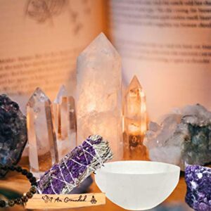 Selenite Bowl Crystal Holder - Sage Smudge Bowl, Moroccan, Polished, Hand-Carved for Cleansing, Charging Crystals, Smudging Offering Bowl, Spiritual Gifts, Wiccan Altar Supplies Gift Bag (3" Medium)