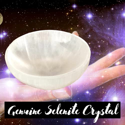 Selenite Bowl Crystal Holder - Sage Smudge Bowl, Moroccan, Polished, Hand-Carved for Cleansing, Charging Crystals, Smudging Offering Bowl, Spiritual Gifts, Wiccan Altar Supplies Gift Bag (3" Medium)