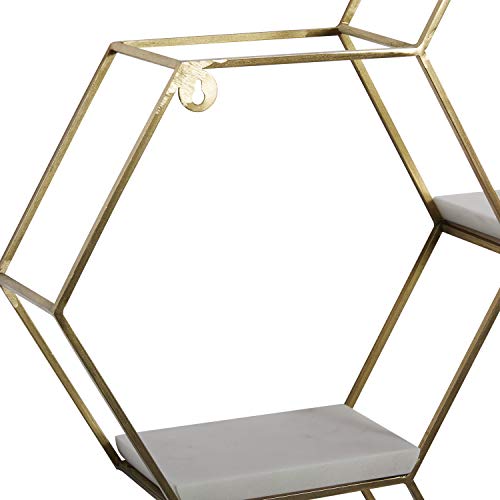 Deco 79 Marble Hexagon 3 Marble Shelves Wall Shelf, 24" x 6" x 24", Gold