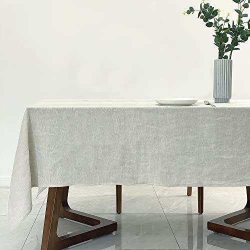 EVERLY 100% Pure Linen Rectangle Tablecloths 60x108Inches for Dining,Buffet Parties,Picnic,Events,Weddings and Restaurants,Decorative Halloween,Thanksgiving Machine Washable Tablecloths-Natural Linen