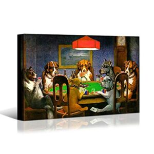 denozer canvas wall art – dogs playing poker series c.m coolidge art reproduction – giclee canvas print gallery wrap modern home decor ready to hang – 24×16 inches