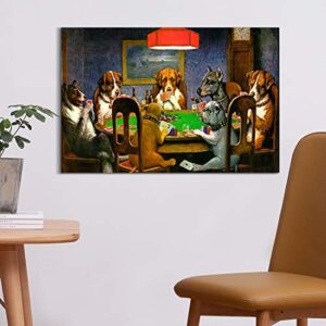 Denozer Canvas Wall Art - Dogs Playing Poker Series C.M Coolidge Art Reproduction - Giclee Canvas Print Gallery Wrap Modern Home Decor Ready to Hang - 24x16 inches