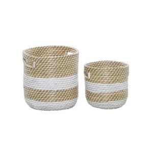 Deco 79 Seagrass Handmade Two Toned Storage Basket with Matching Lids, Set of 2 13", 17"H, Brown