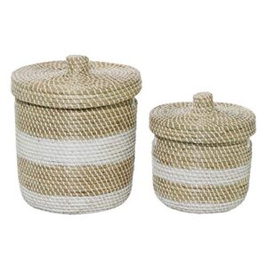 Deco 79 Seagrass Handmade Two Toned Storage Basket with Matching Lids, Set of 2 13", 17"H, Brown