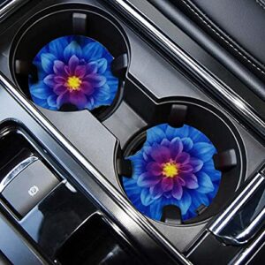 car cup coasters for drinks absorbent, cute car coasters for women & men cup holder coasters for your car with fingertip grip, auto accessories for women & men,pack of 2 (bule flower)