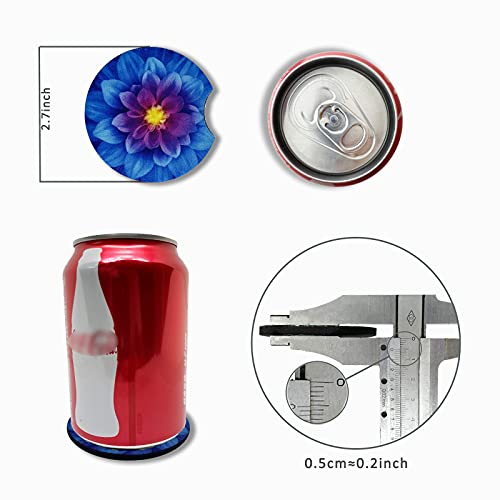 Car Cup Coasters for Drinks Absorbent, Cute Car Coasters for Women & Men Cup Holder Coasters for Your Car with Fingertip Grip, Auto Accessories for Women & Men,Pack of 2 (Bule Flower)