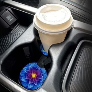 Car Cup Coasters for Drinks Absorbent, Cute Car Coasters for Women & Men Cup Holder Coasters for Your Car with Fingertip Grip, Auto Accessories for Women & Men,Pack of 2 (Bule Flower)