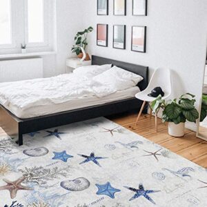 2x3ft Large Area Rugs for Living Room, Nautical Tropical Ocean Collection Area Runner Rugs Non Slip Bedroom Carpets Hallways Rug, Outdoor Indoor Nursery Rugs Décor, Anchor Starfish Shell Seahorse