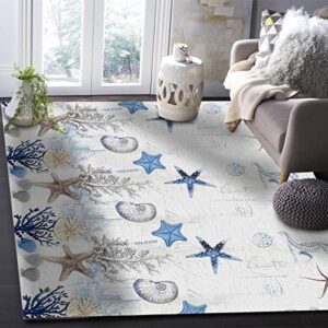 2x3ft Large Area Rugs for Living Room, Nautical Tropical Ocean Collection Area Runner Rugs Non Slip Bedroom Carpets Hallways Rug, Outdoor Indoor Nursery Rugs Décor, Anchor Starfish Shell Seahorse