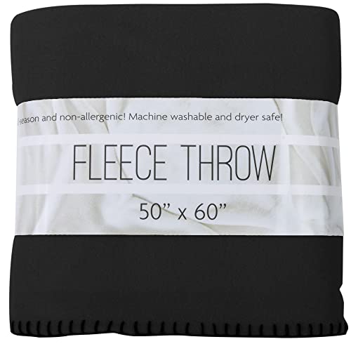 50x60 Throw Blankets, Fleece Throw Blanket for Livingroom, Couch, Chair, Bed (Solid Black)