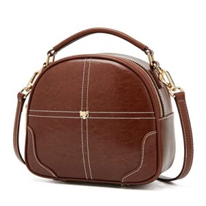 small leather handbags for women, genuine leather ladies mini top-handle zipper bags with 2 type adjustable shoulder strap women’s fashion messenger chain bags girls casual compact satchel (brown)