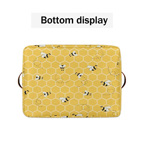 Yellow Bee Basket Cube Storage Bins Honeycomb Shelves Bee Decor for Bedroom Toys Stuffed Animal Waterproof Laundry Box Bin Basket with Handle for Home Closet Shelf Office Bedroom Gift-1PCS