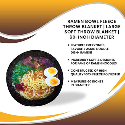 Ramen Bowl Fleece Throw Blanket | Large Soft Throw Blanket | Ramen Bowl Fleece Blankets And Throws And Throws | Officially Licensed Ramen Noodle Throw Blankets | Measures 60 Inches In Diameter