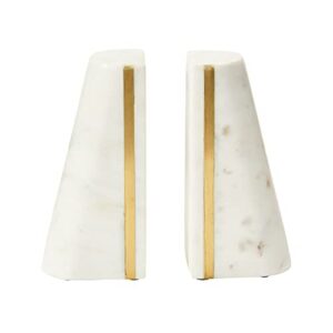 main + mesa geometric marble bookends with brass inlay, white