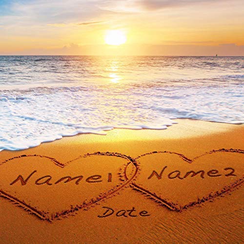 Heart and Heart at Beautiful Sunrise Unique Personalized Photo or Canvas Prints with Couple's Names and Special Date on Beach,Perfect Present Love Gift for Anniversary,Wedding,Birthday and Holidays