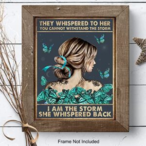 They Whispered to Her You Cannot Withstand The Storm - Inspirational Quote Wall Art - She Whispered Back I Am The Storm - Motivational Positive Encouragement Gifts for Women - Boho Print Decoration