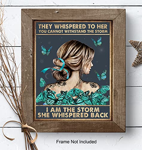 They Whispered to Her You Cannot Withstand The Storm - Inspirational Quote Wall Art - She Whispered Back I Am The Storm - Motivational Positive Encouragement Gifts for Women - Boho Print Decoration