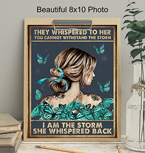 They Whispered to Her You Cannot Withstand The Storm - Inspirational Quote Wall Art - She Whispered Back I Am The Storm - Motivational Positive Encouragement Gifts for Women - Boho Print Decoration