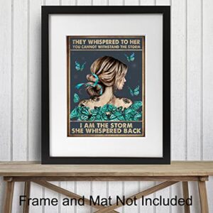 They Whispered to Her You Cannot Withstand The Storm - Inspirational Quote Wall Art - She Whispered Back I Am The Storm - Motivational Positive Encouragement Gifts for Women - Boho Print Decoration