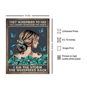 They Whispered to Her You Cannot Withstand The Storm - Inspirational Quote Wall Art - She Whispered Back I Am The Storm - Motivational Positive Encouragement Gifts for Women - Boho Print Decoration