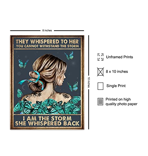 They Whispered to Her You Cannot Withstand The Storm - Inspirational Quote Wall Art - She Whispered Back I Am The Storm - Motivational Positive Encouragement Gifts for Women - Boho Print Decoration