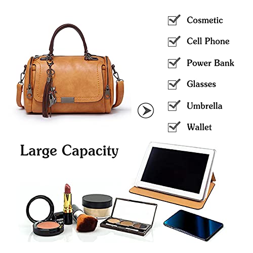 PORRASSO Retro Handbag Women Crossbody Bag Ladies Shoulder Bag Waterproof PU Leather Top-Handle Bag Work Travel Dating Boston Bag Green