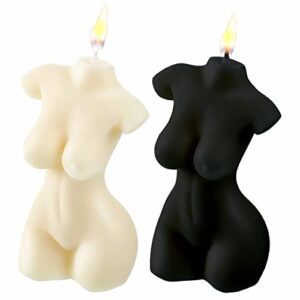 2pcs body shaped candles, body soy candle female body shaped candle woman torso candle home decoration for bedroom bathroom aesthetic decoration (white and black)