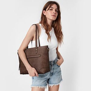 S-ZONE Leather Tote Bag for Women Large Shoulder Bag Handbag for Work with Long Shoulder Strap