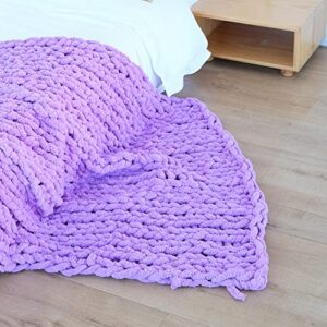 chunky knit throw blanket soft cozy chenille casual handwoven blanket for bed sofa chair home decor (purple, 40″ × 80″)