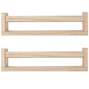 jorikchuo nursery book shelves, set of 2 wood floating book shelves for kids room, kitchen spice rack, or rustic wall mounted shelves for farmhouse bathroom decor (natural wood)