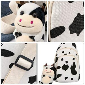 VALICLUD Hiking Backpack Small Crossbody Bag Mini Sling Backpack Small Cow Print Purse Canvas Cartoon Sling Bag Cell Phone Purse Cute Small Backpacks