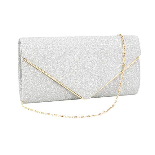 KALAIEN Envelope Clutch Purse Evening Bag for Women Glitter Evening Bag Handbags For Wedding (Silver)