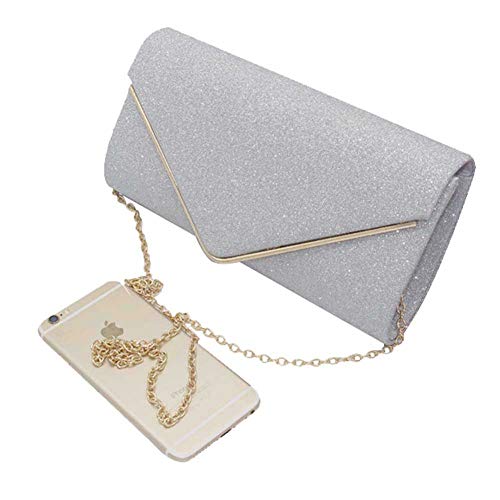 KALAIEN Envelope Clutch Purse Evening Bag for Women Glitter Evening Bag Handbags For Wedding (Silver)