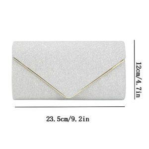 KALAIEN Envelope Clutch Purse Evening Bag for Women Glitter Evening Bag Handbags For Wedding (Silver)