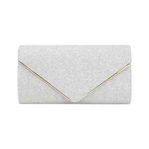 KALAIEN Envelope Clutch Purse Evening Bag for Women Glitter Evening Bag Handbags For Wedding (Silver)